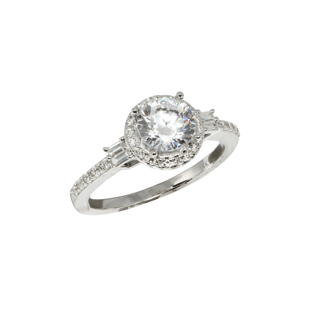 Diamond Halo Engagement Ring Mounting, 14k WG .23ct - Gems of La Costa
