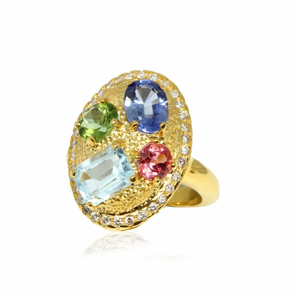 Multi-colored Sapphire Ring, 14k YG S2.6ct - Gems of La Costa