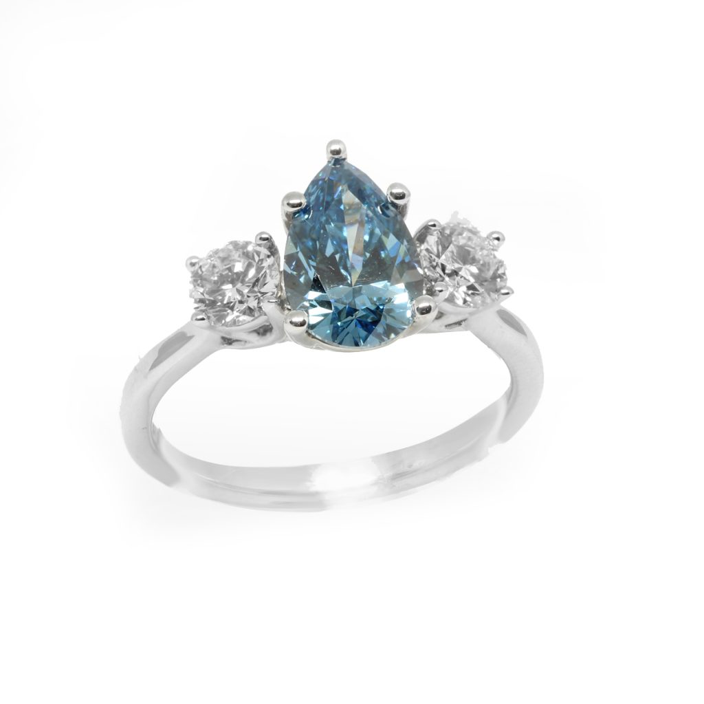 Blue Lab Diamond Engagement Ring, 14k WG 2.4cttw - Gems of La Costa