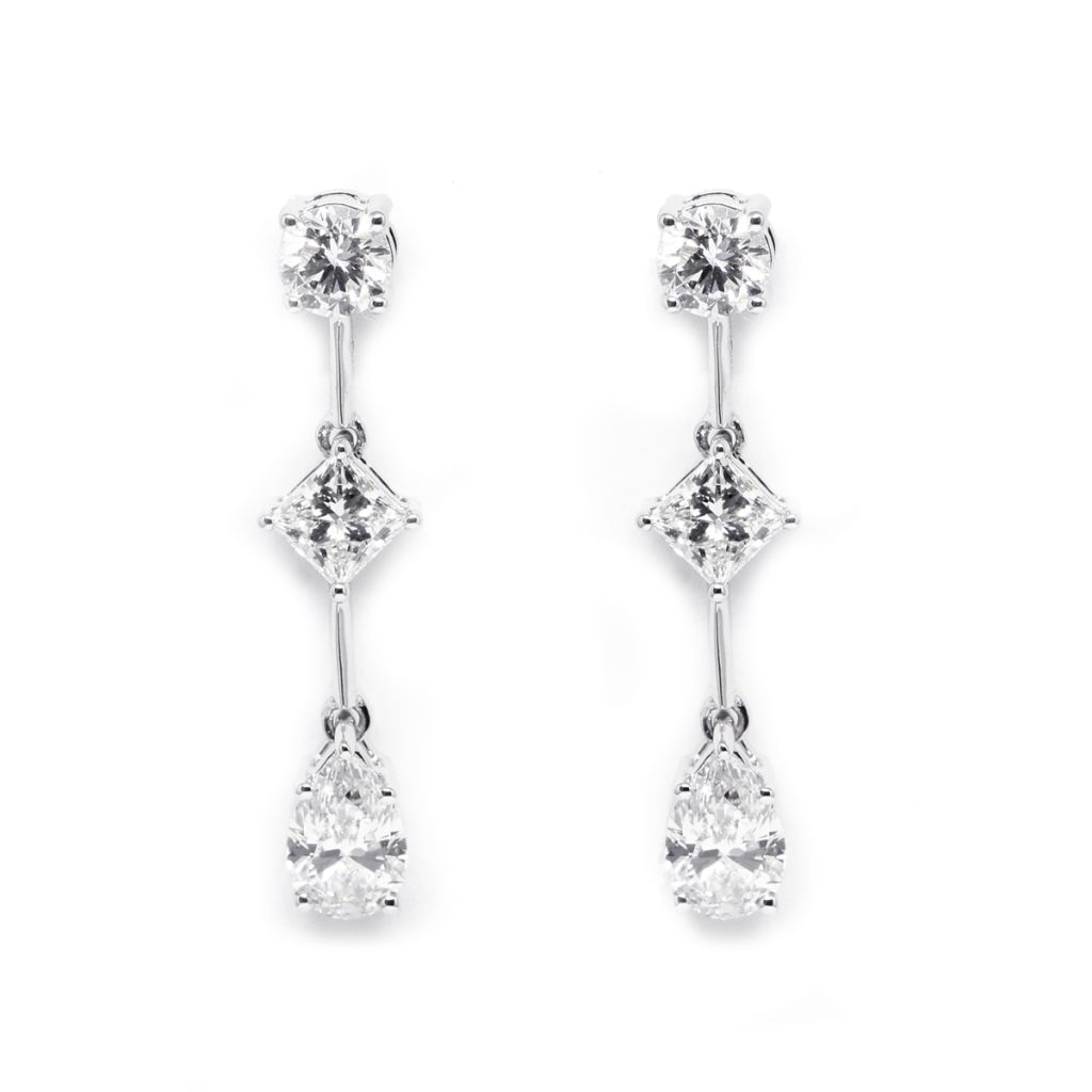 Lab Diamond 3-Stone Earrings, 14k WG 1.5cttw - Gems of La Costa